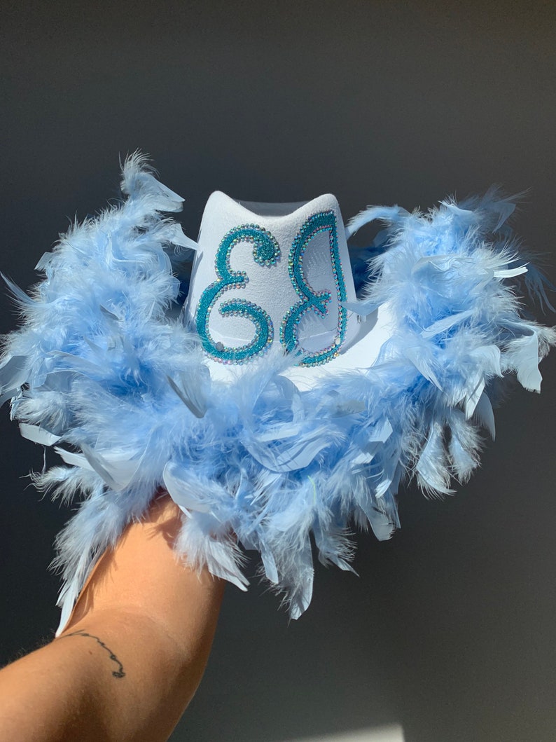 The Harry Hat Rhinestone Cowboy Hat Feather Boa Cowgirl - Etsy UK