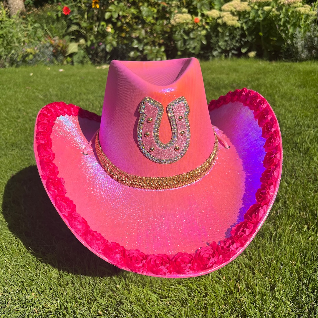 Metallic Pink With Rose Trim Cowboy Hat • Pink Cowboy Hat • Pink ...