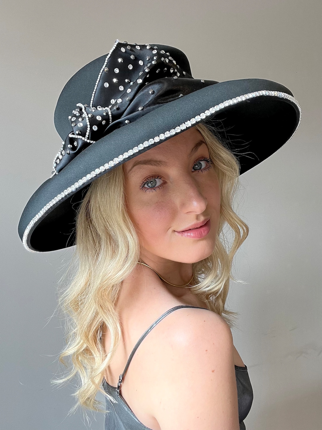 Black Satin Wedding Hat Black Satin Bow Hat Ladies Day Hat Wedding ...