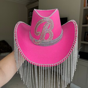 Hot Pink Rhinestone Fringe Cowboy Hat: Personalized Bachelorette Party ...