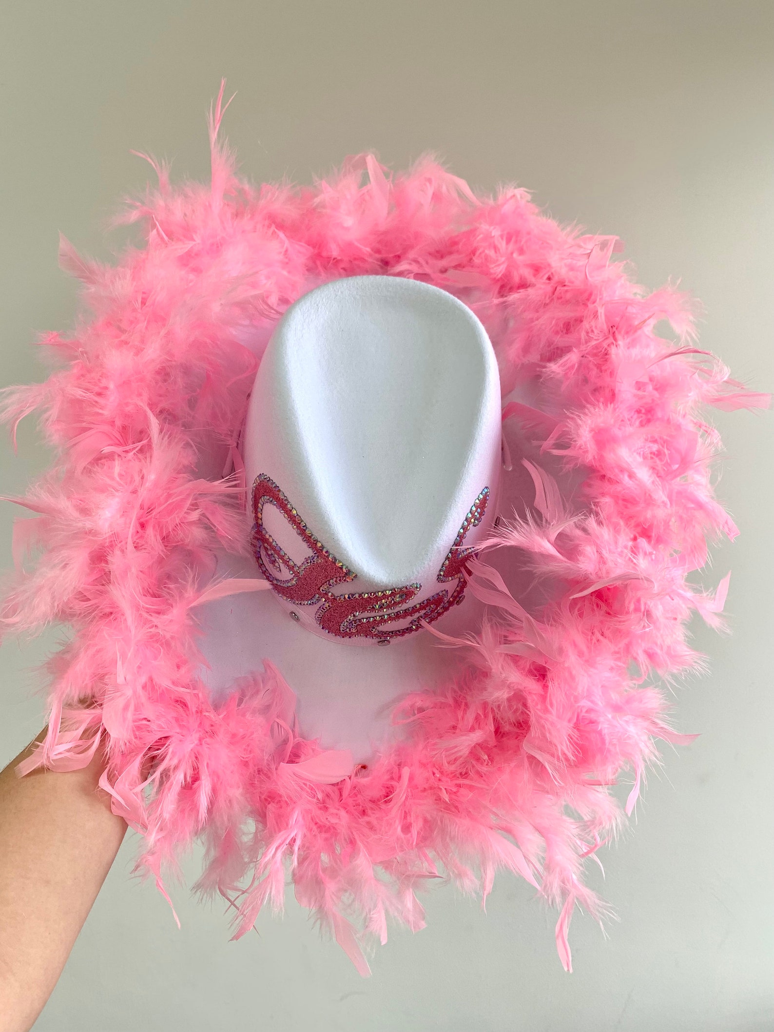 The Harry Hat Rhinestone Cowboy Hat Feather Boa Cowgirl - Etsy