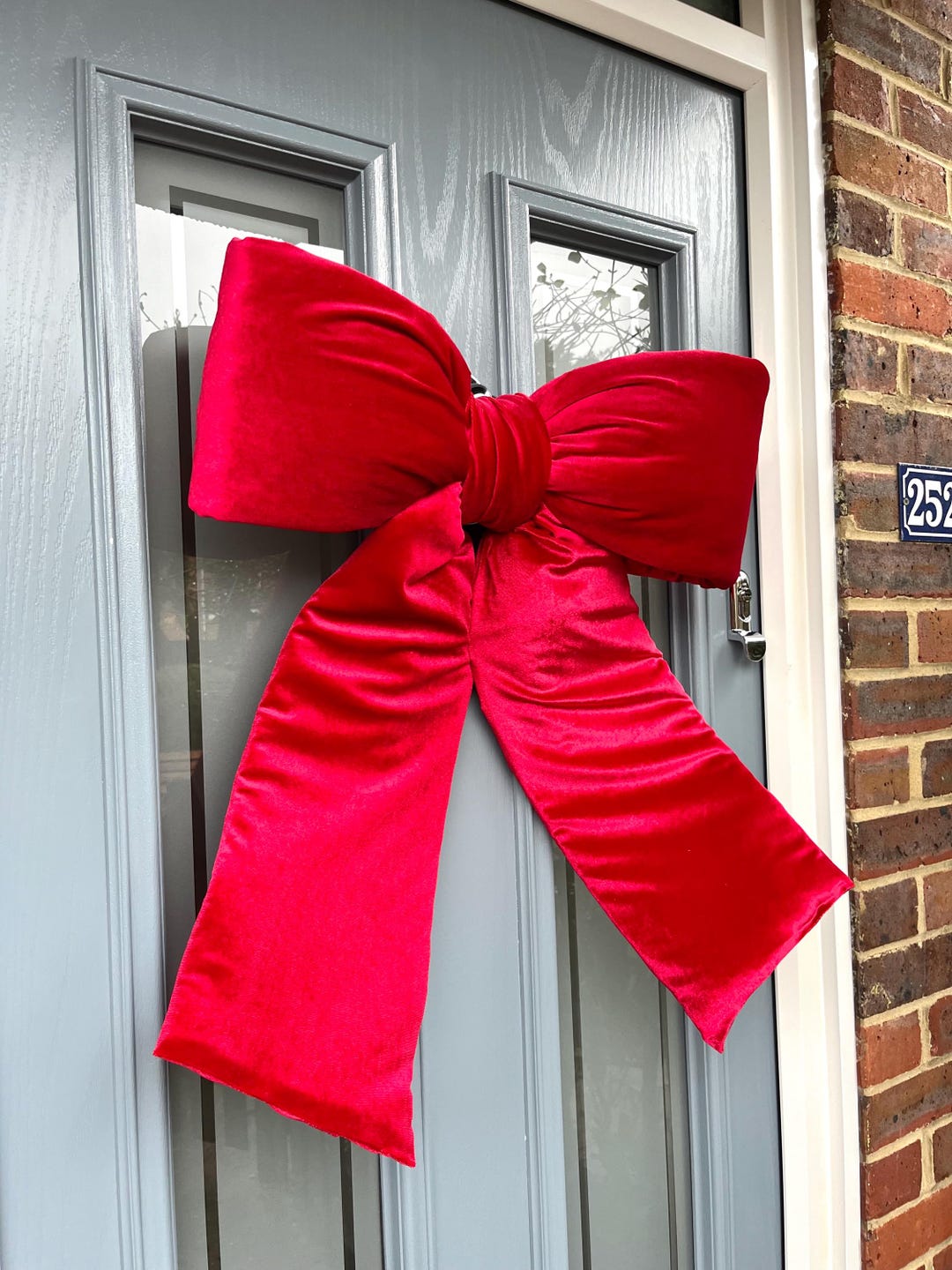 Red Velvet Christmas Door Bow: Large Festive Decor (50x60cm) - Etsy