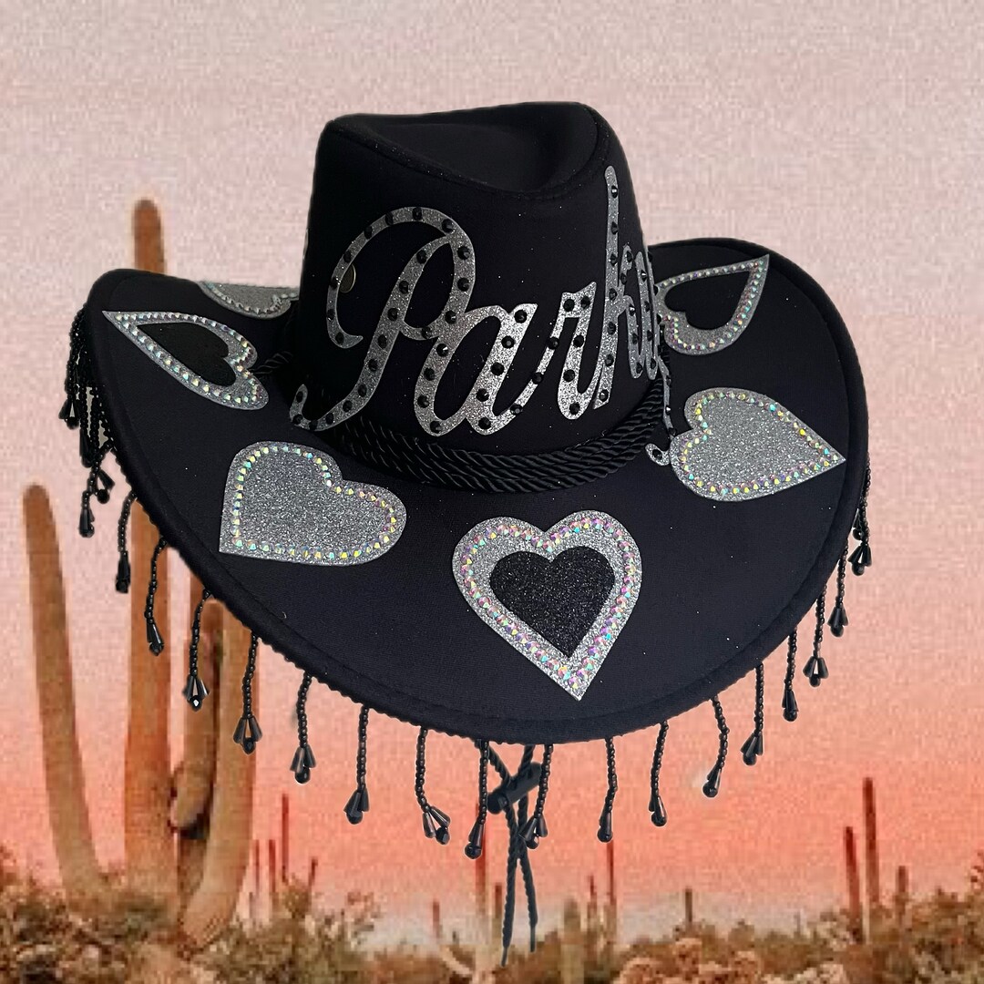 Rodeo Black Beaded Fringe Cowboy Hat • Black Fringe Stetson Hat ...