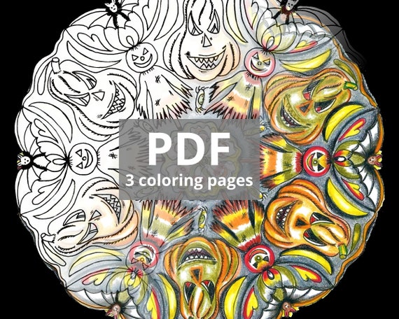 Halloween Mandalas downloadable PDF coloring pages 3 - Etsy España