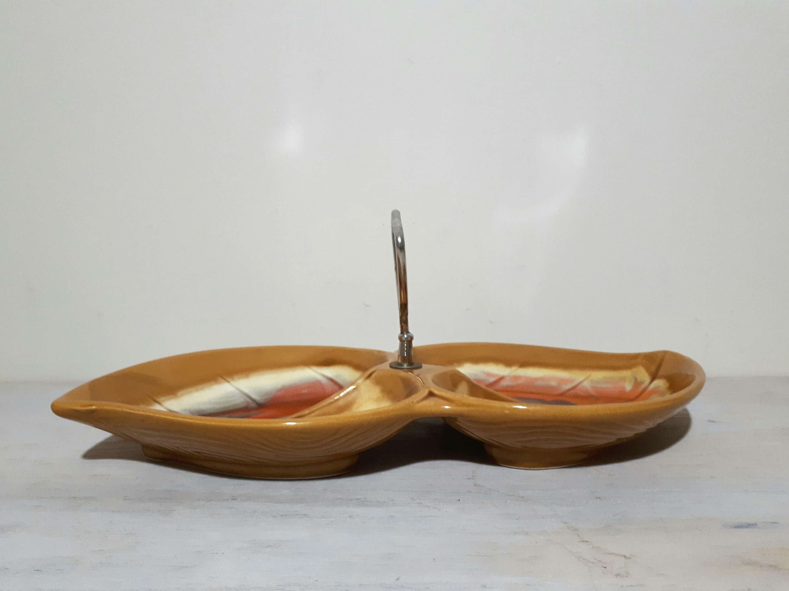 Vintage Leaf Shaped Ceramic Divided Dish With Handle Mid - Etsy