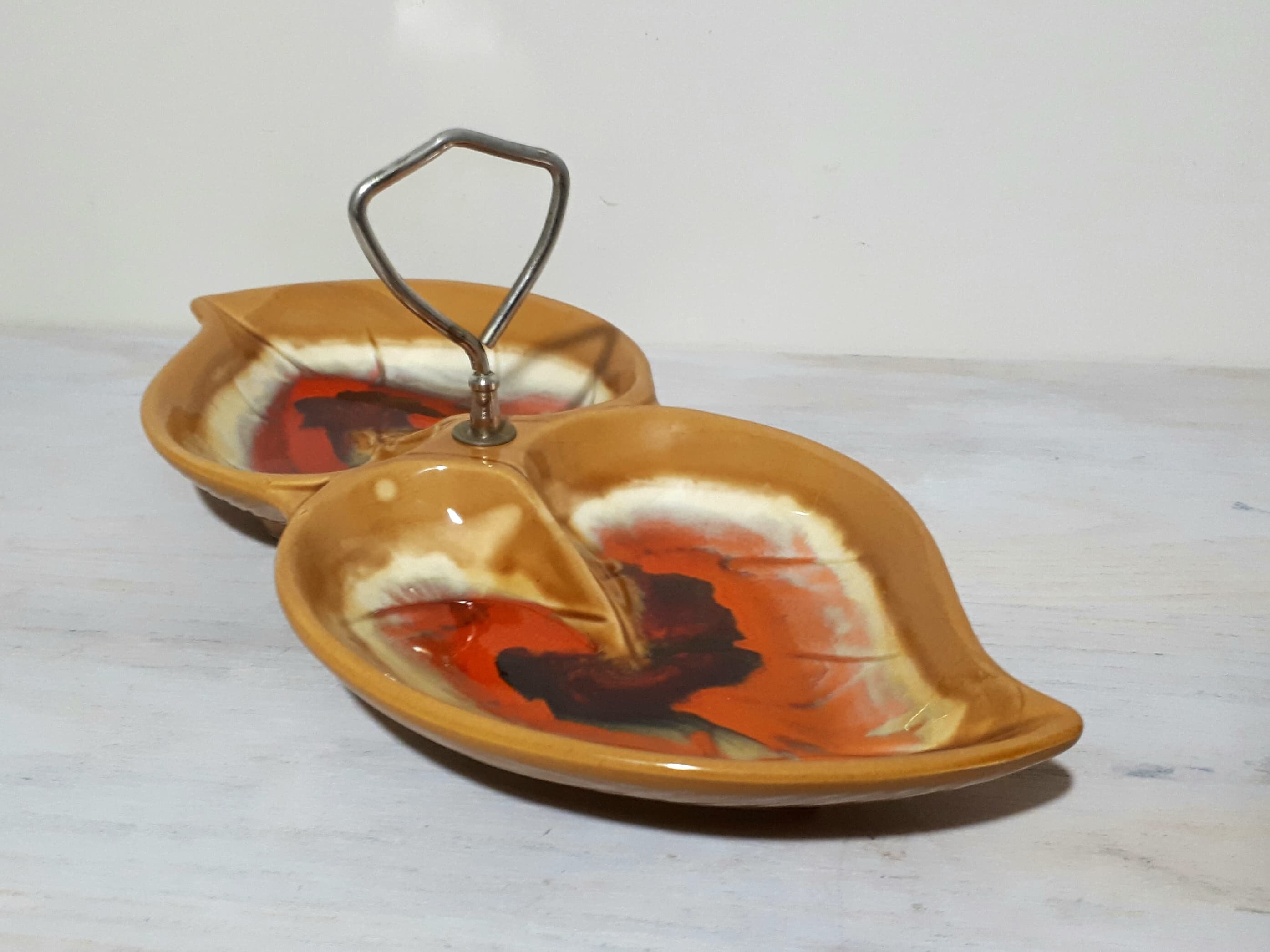 Vintage Leaf Shaped Ceramic Divided Dish With Handle Mid - Etsy