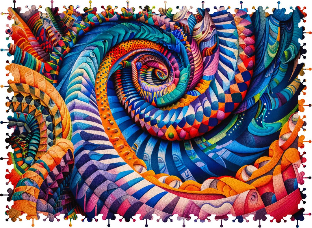 Fractal Fun Wooden Puzzles, Trippy Jigsaw Puzzle With Irregular Shaped ...