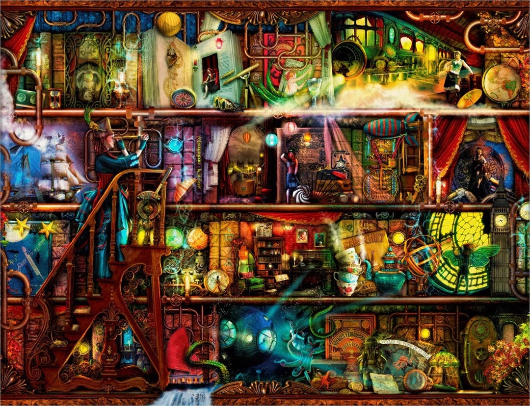 Wooden Jigsaw Puzzles for Adults Steampunk Bookshelf (453 Piece Wooden ...