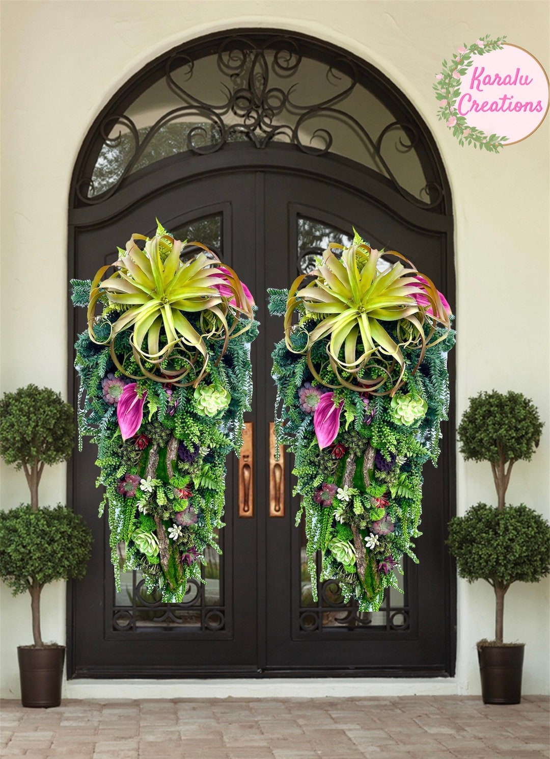 Large Tropical Double Door Everyday Wreath | Summer Succulent Door ...