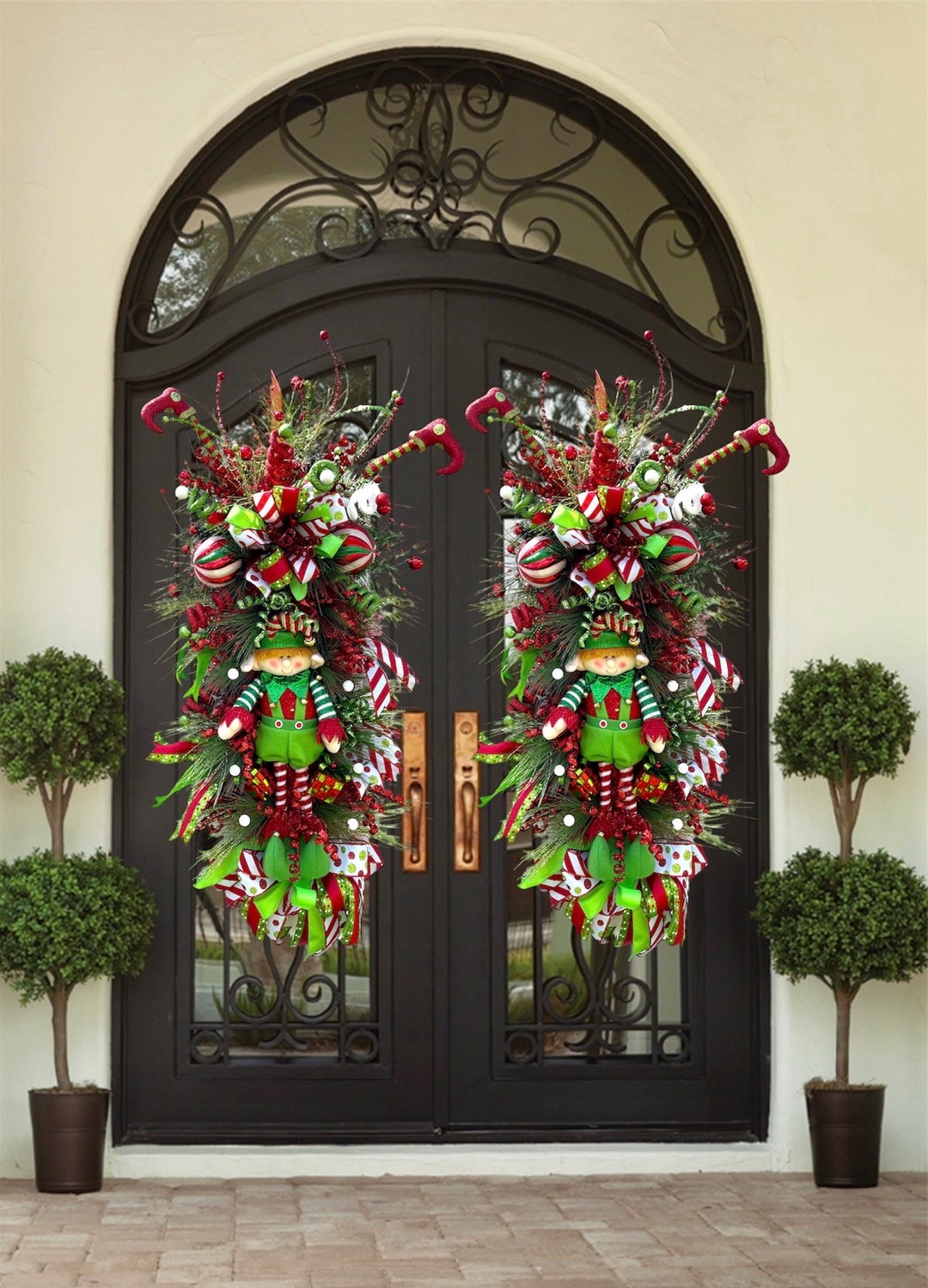 Extra Large Christmas Elf Wreath for Double Doors | Nice Elf Christmas ...