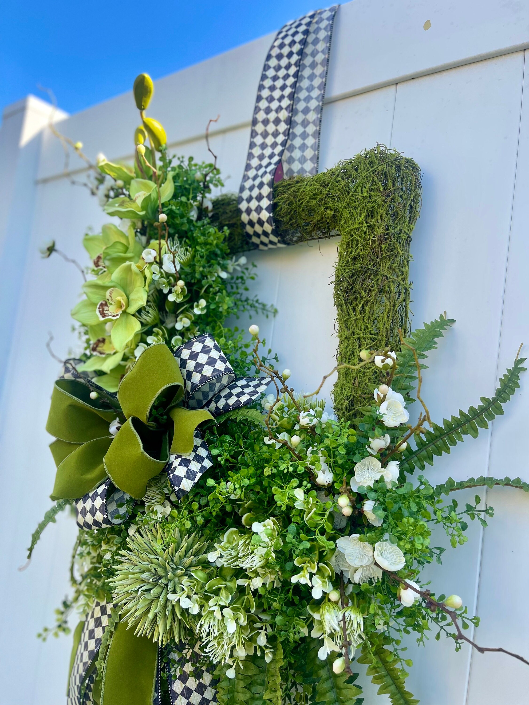 Double Door Square Moss Spring Wreath | Orchids, Fern, & Eucalyptus ...