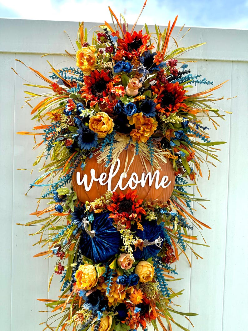 XL Double Door Fall Wreath | Blue Harvest Welcome Decor | Pumpkin Patch ...