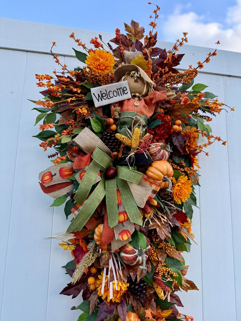 XL Double Door Fall Wreath | Autumn Harvest Welcome Decor | Pumpkin ...