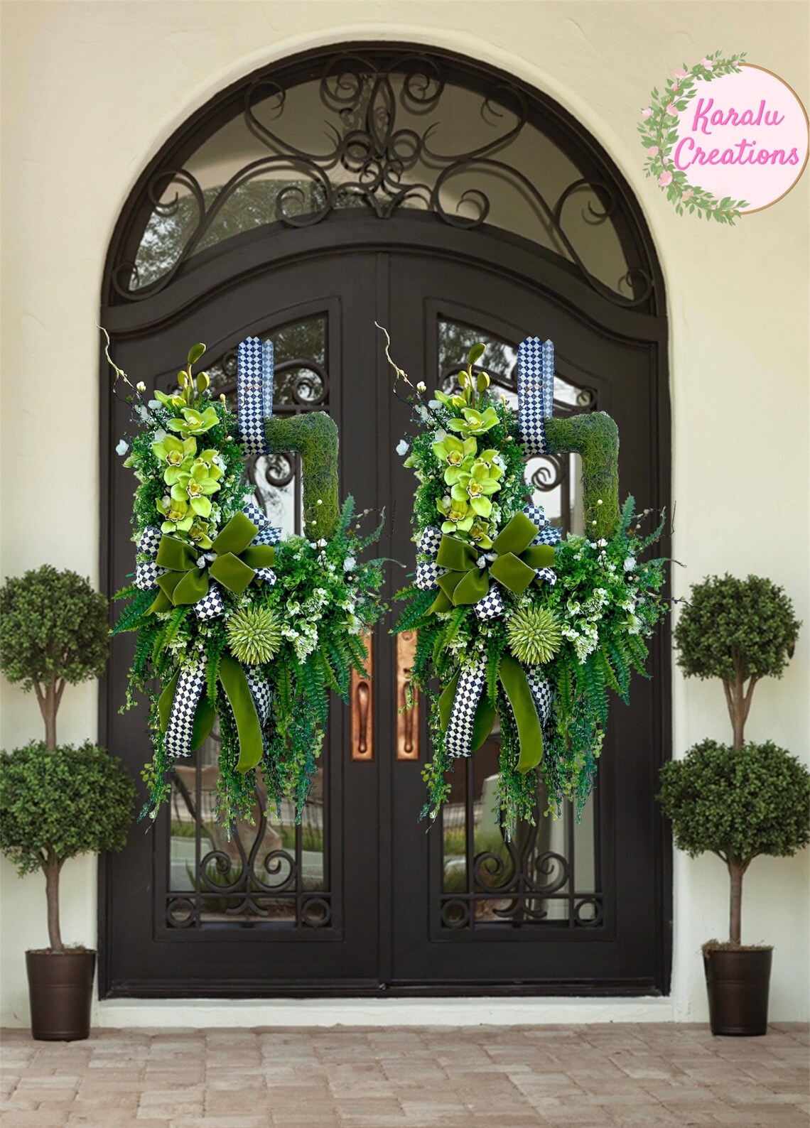 Double Door Square Moss Spring Wreath | Orchids, Fern, & Eucalyptus ...
