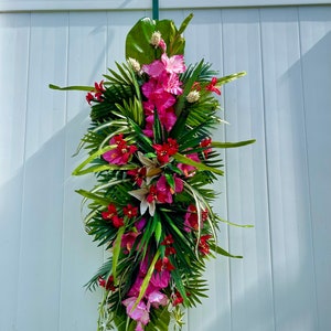 Large Tropical Double Door Summer Wreath | Summer Pink Floral Door ...