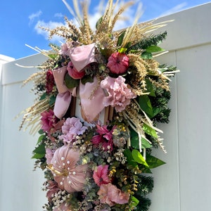 Large Double Door Fall Swag | Pink Autumn Wreath for Front Door ...