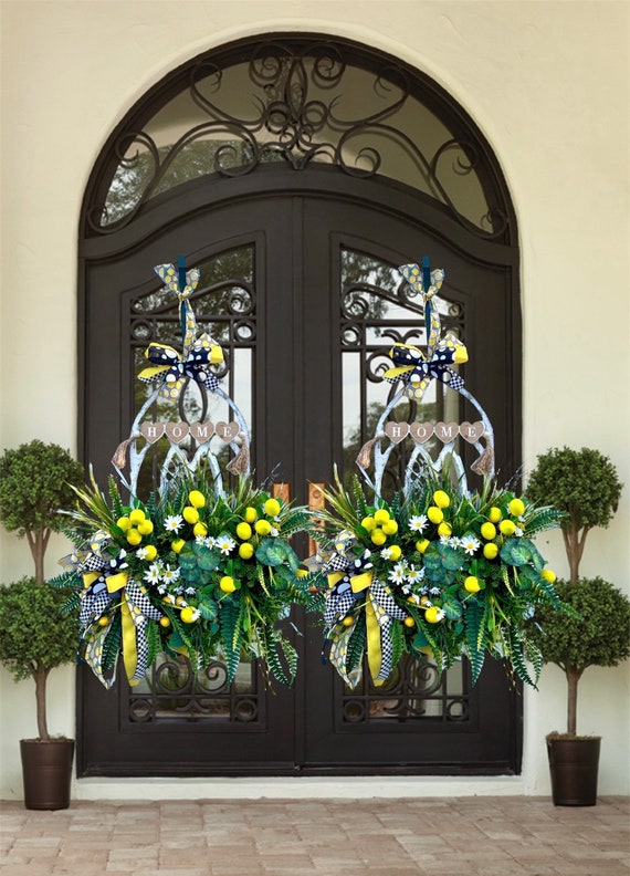 Extra Large Double Door Summer Lemon Wreath Summer Yellow Floral Door Hanger Front Door Floral Lemons Swag Spring Lemonade Home Wreath Etsy