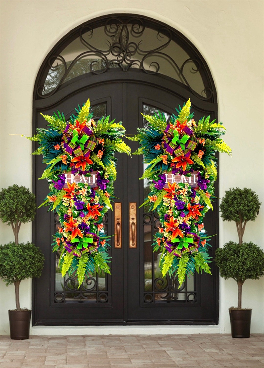 Extra Large Double Door Summer Hydrangea Wreath | Summer Orange Floral ...