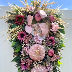 Large Double Door Fall Swag | Pink Autumn Wreath for Front Door ...