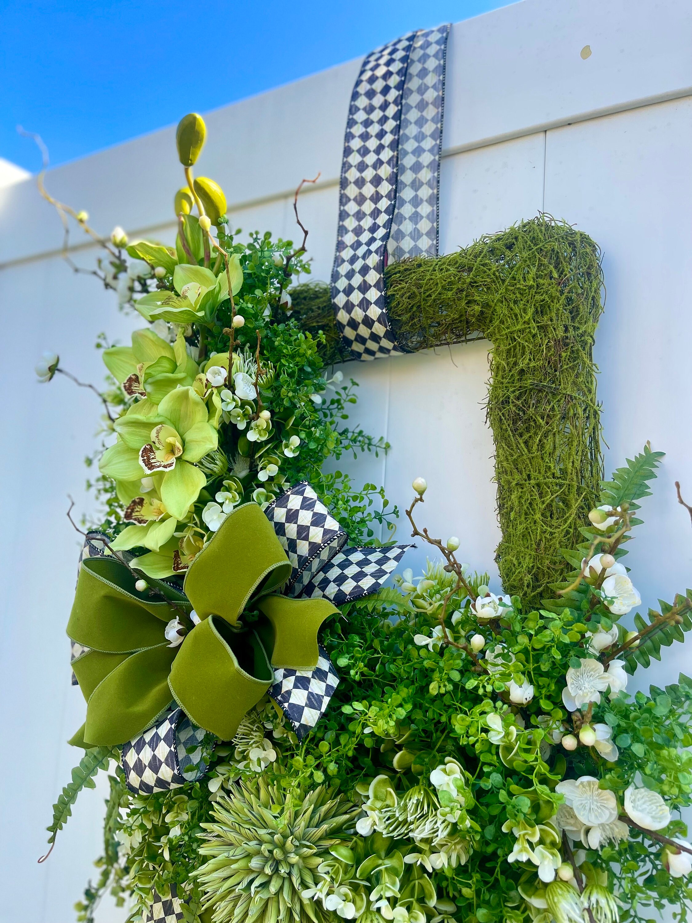 Double Door Square Moss Spring Wreath | Orchids, Fern, & Eucalyptus ...