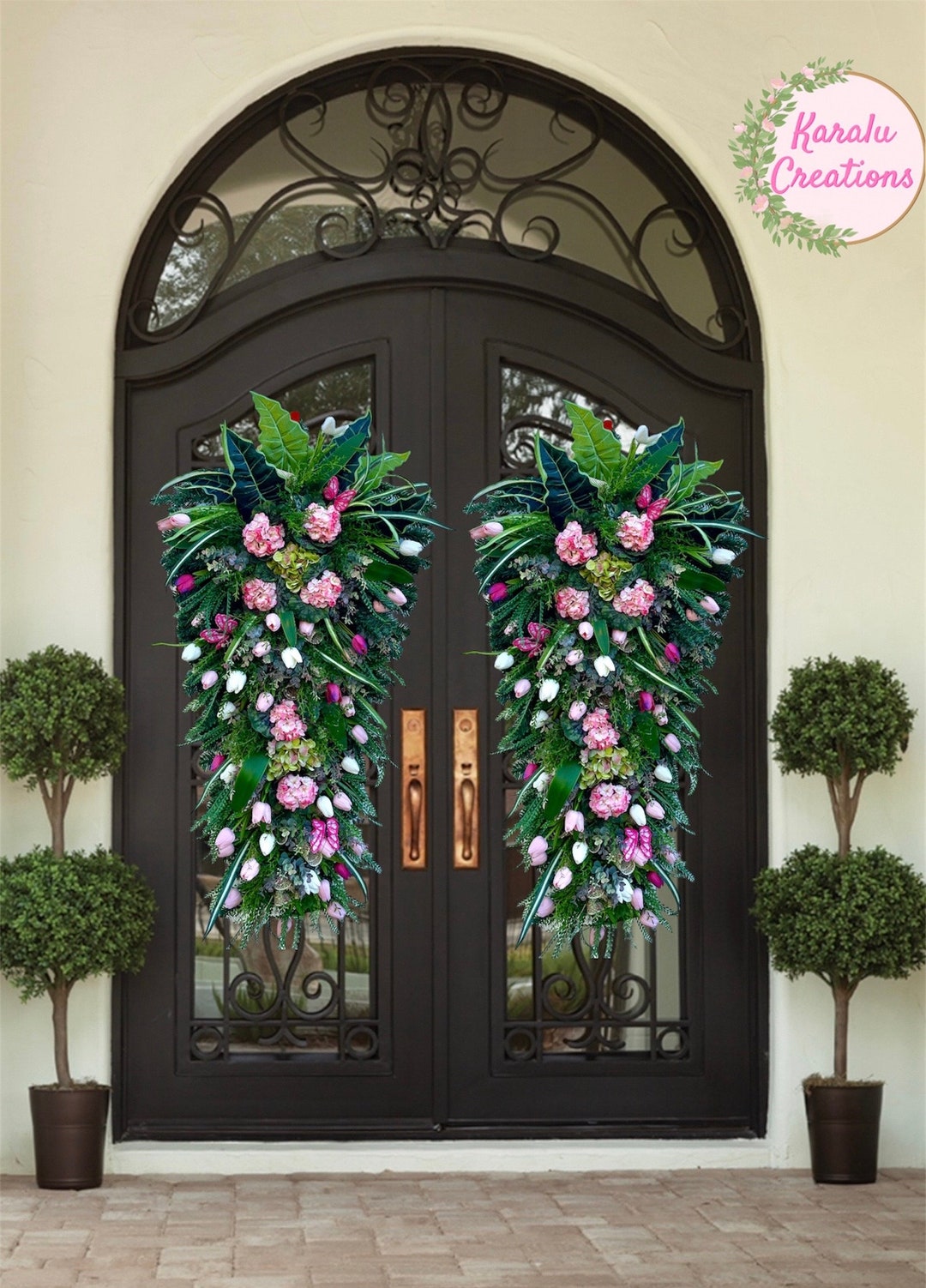 Extra Large Double Door Summer Tulip Wreath | Spring Pink Floral Door ...