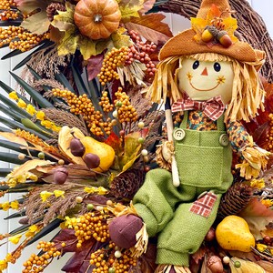 Big Double Door Scarecrow Thanksgiving Wreath Thankful Wreath for Front ...