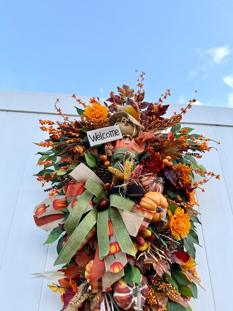 XL Double Door Fall Wreath | Autumn Harvest Welcome Decor | Pumpkin ...