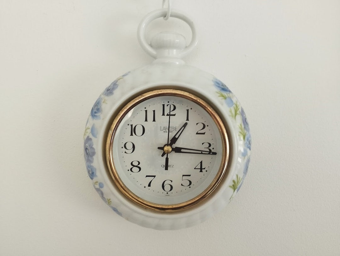White and Blue Ceramic Wall Hanging Clock. European Vintage 1980s. - Etsy