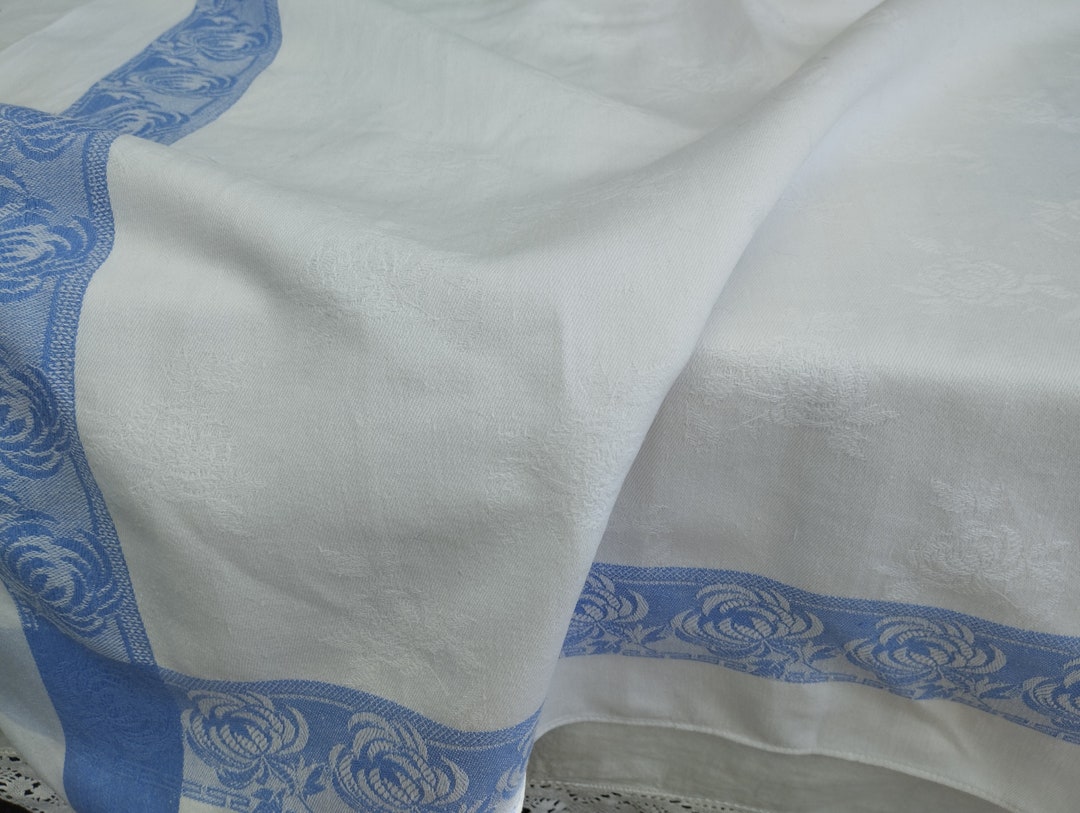 White and Blue Cotton Woven Tablecloth. Swedish Vintage 1980s. - Etsy