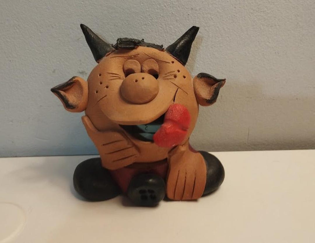 Funny Collectible Hand Painted Clay Devil Demon Figurine. Halloween ...