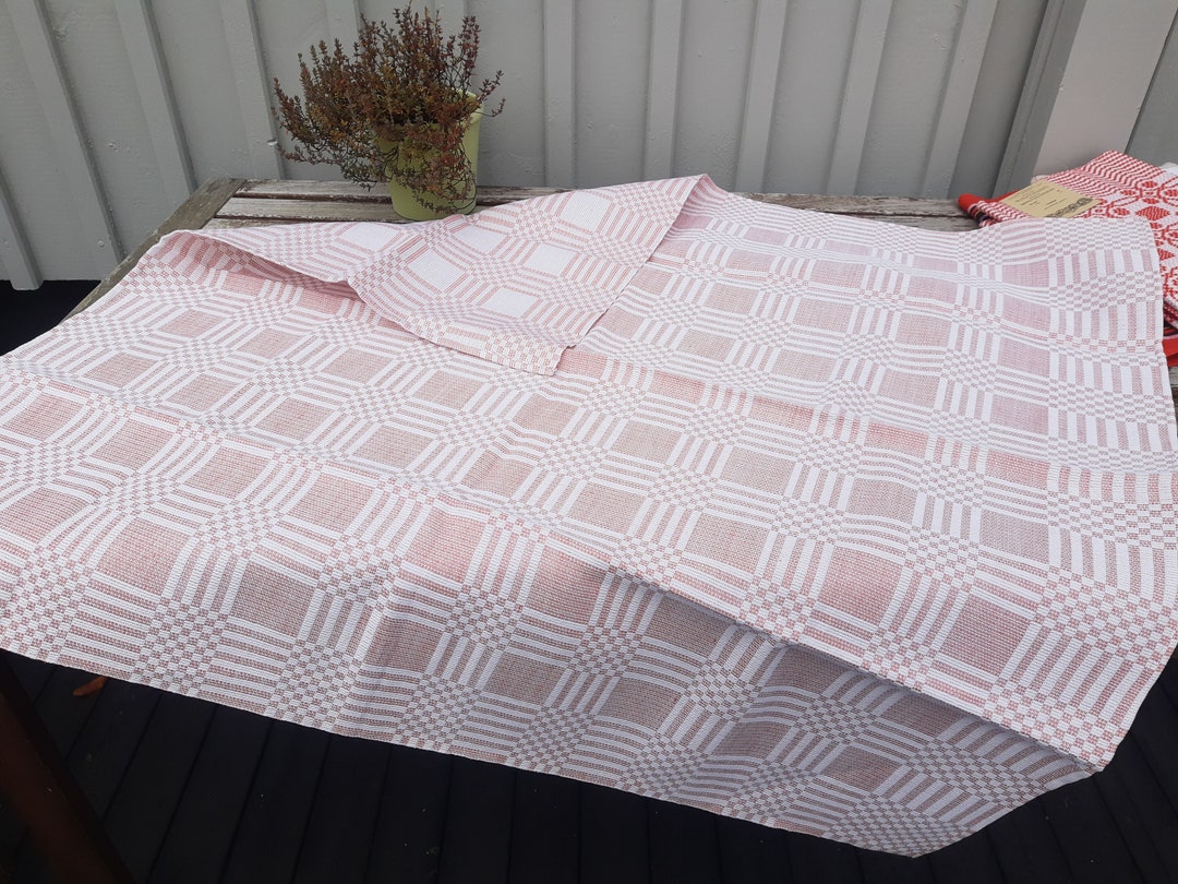 New Woven Red/pink and White Half Linen Tablecloth. - Etsy