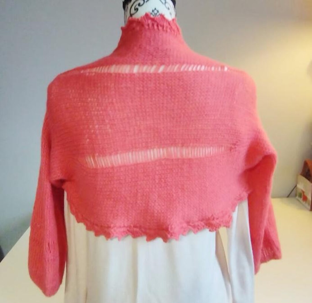 Coral Alpaca and Wool Shrug, Hand Knit Shrug, Hand Knitted Bolero, Boho ...