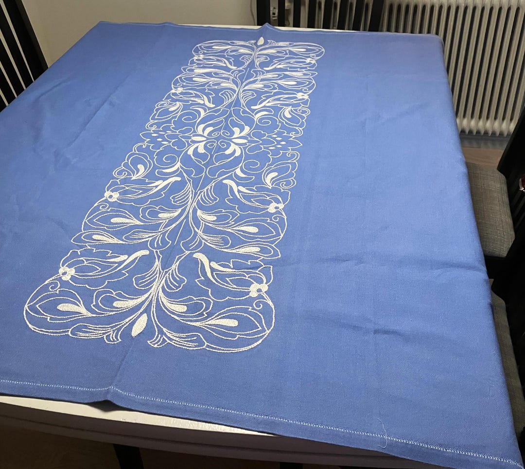 Embroidered Blue Linen Tablecloth. Swedish Vintage 1970s. - Etsy