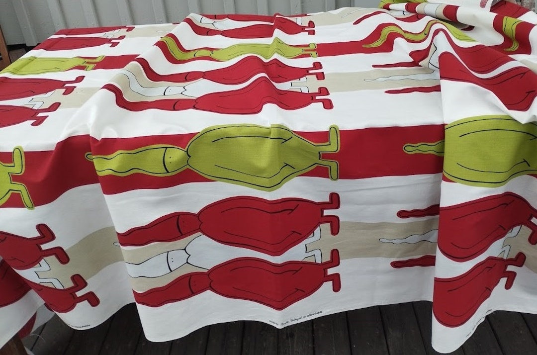 Huge White and Red Printed Cotton Christmas Tablecloth. Swedish Vintage ...