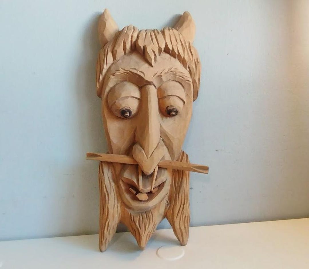 Big Heavy Devil Satan Demon Wooden Hand Carved Mask. Polish Vintage ...