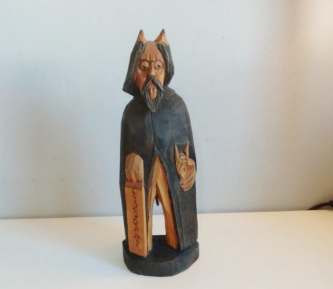 Black Folk Hand Carved Wooden Devil Monk Figurine. Polish Vintage 2000s ...