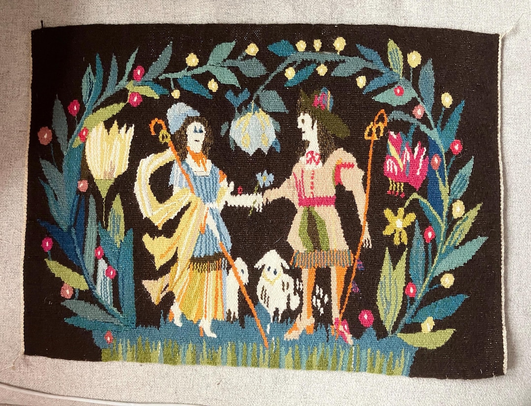 Lovely and Rare Handwoven Flemish Tapestry With a Pair Among Flowers ...