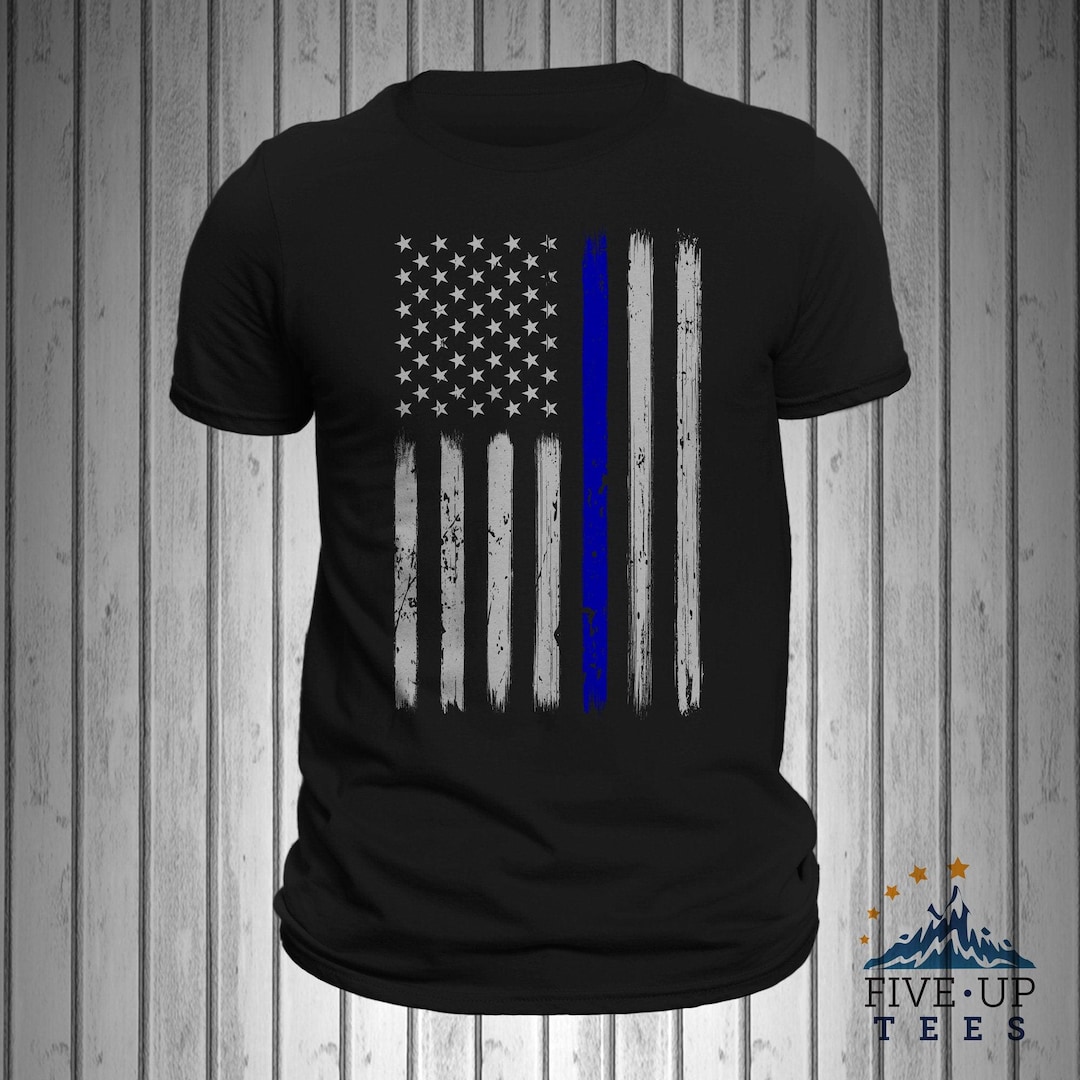 Police Thin Blue Line Flag Vertical Brushed Design Men's T-shirt - Etsy