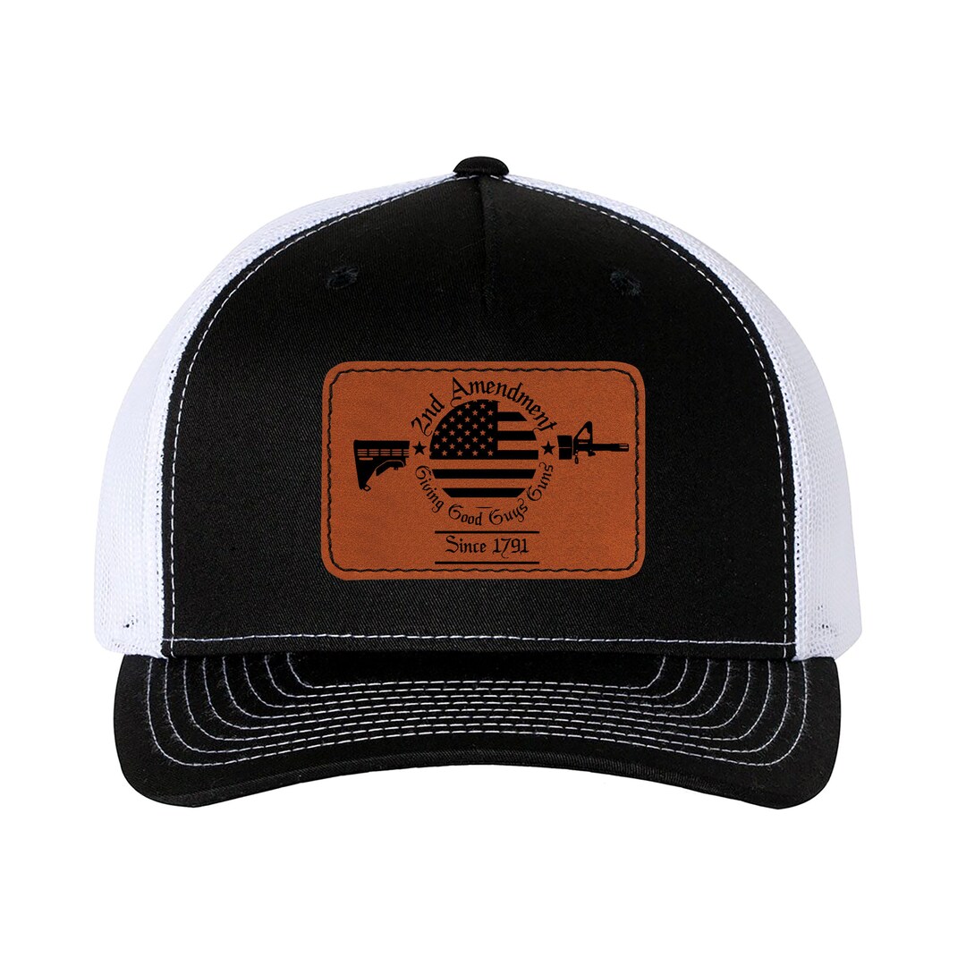 2nd Amendment Giving Good Guys Guns Since 1791 Leather Patch Hat Leatherette Trucker Style Snap ...