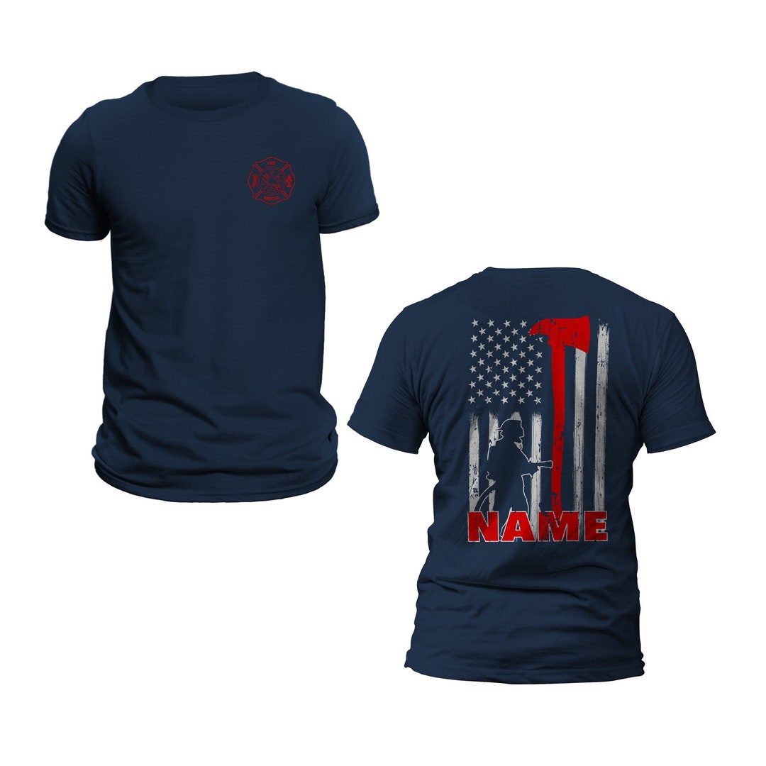 Personalized Firefighter T-shirt Custom Name Thin Red Line Flag Axe ...