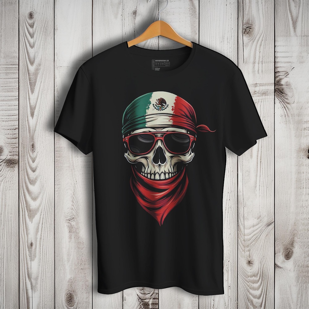Mexican Flag Skull Short Sleeve T-shirt- Playera De Mexico Con Calavera ...