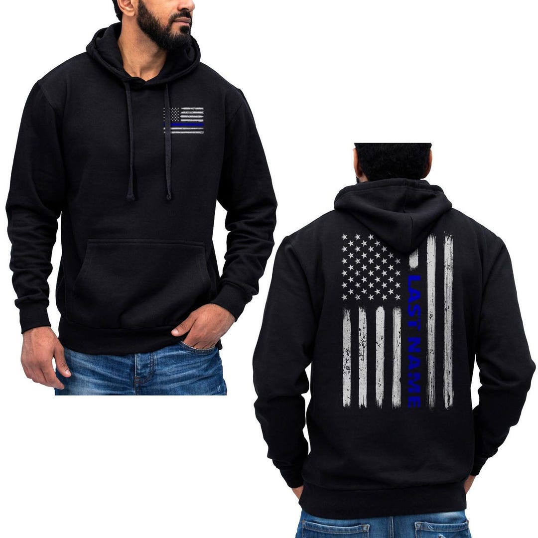Custom Last Name Police Thin Blue Line Vertical Flag Hoodie Sweatshirt ...