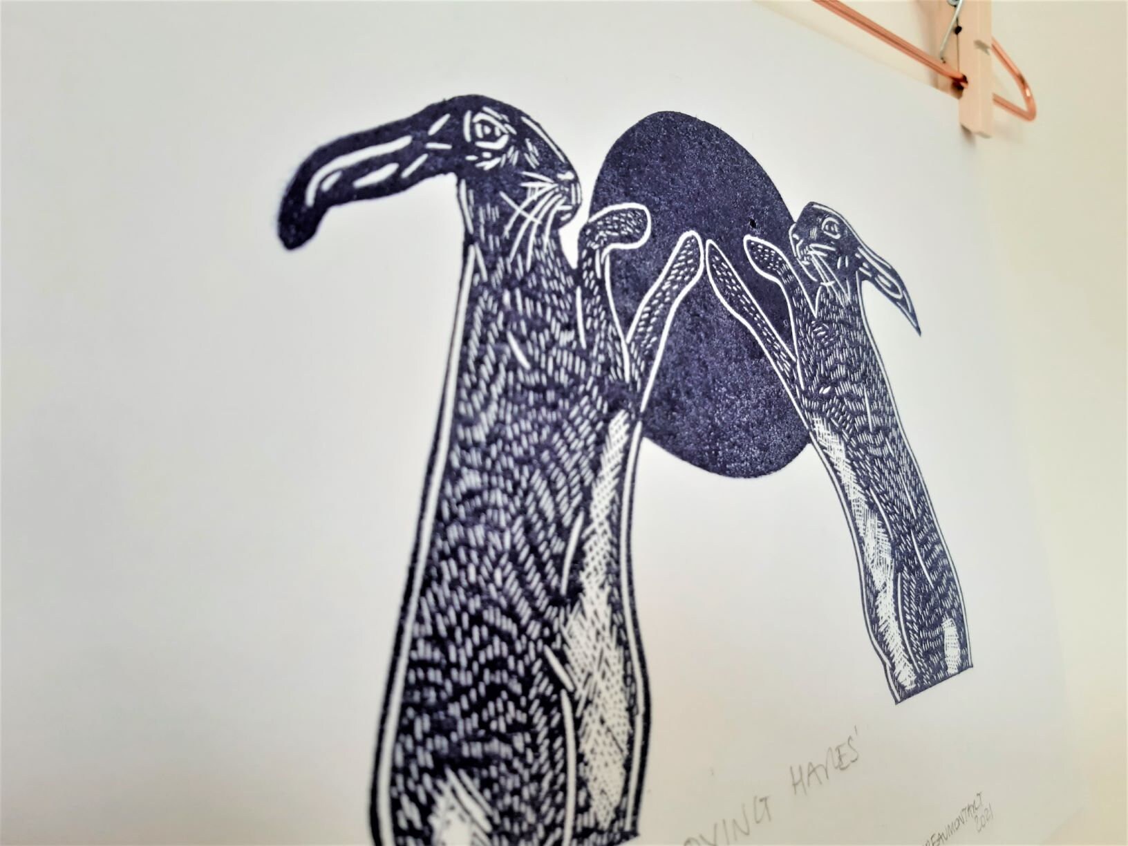 Boxing Hares Lino Print, Hand Pressed on Recycled Paper - Etsy UK