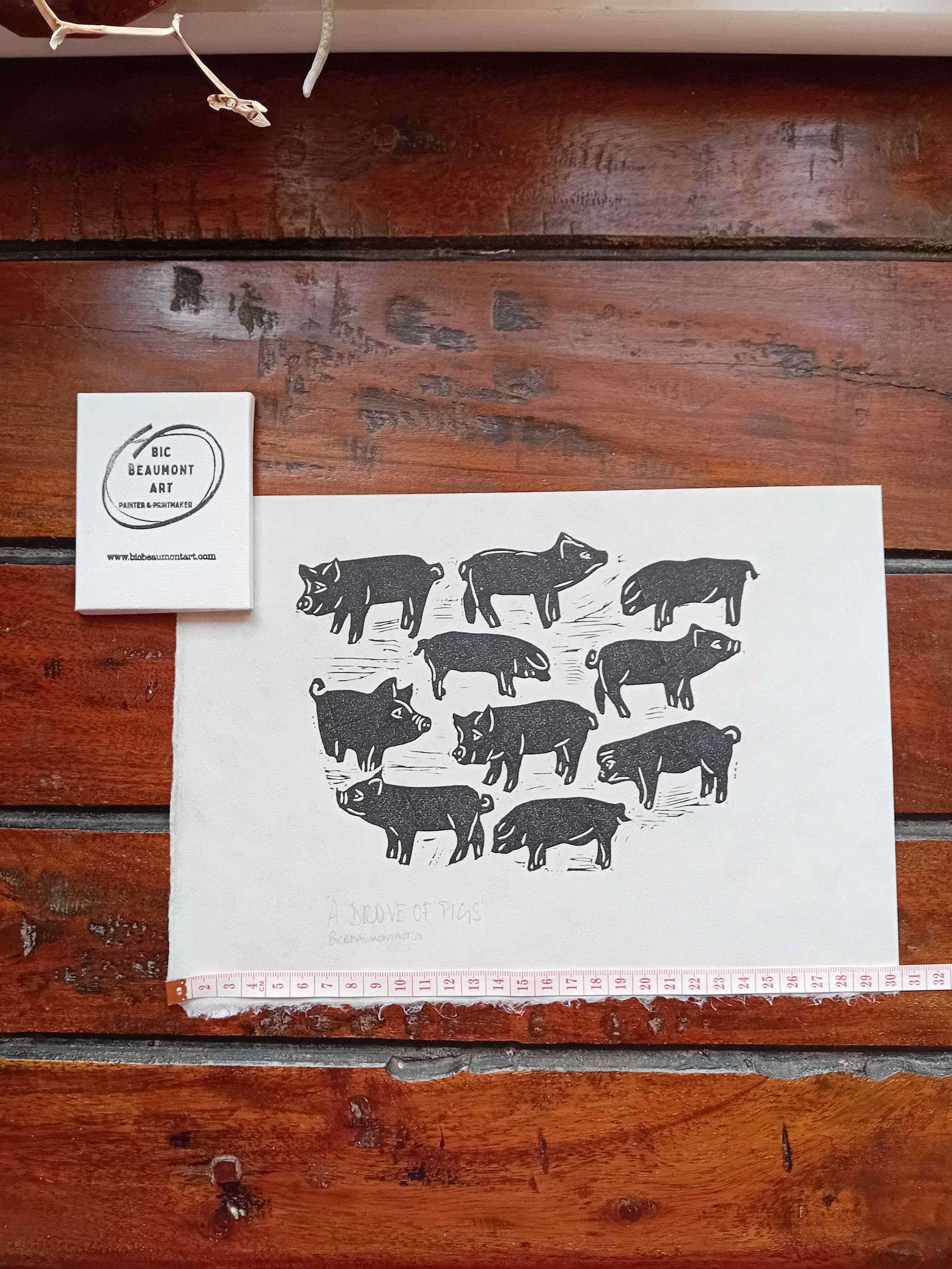 Pig Lino Print, Hand Pressed A Drove of Pigs - Etsy