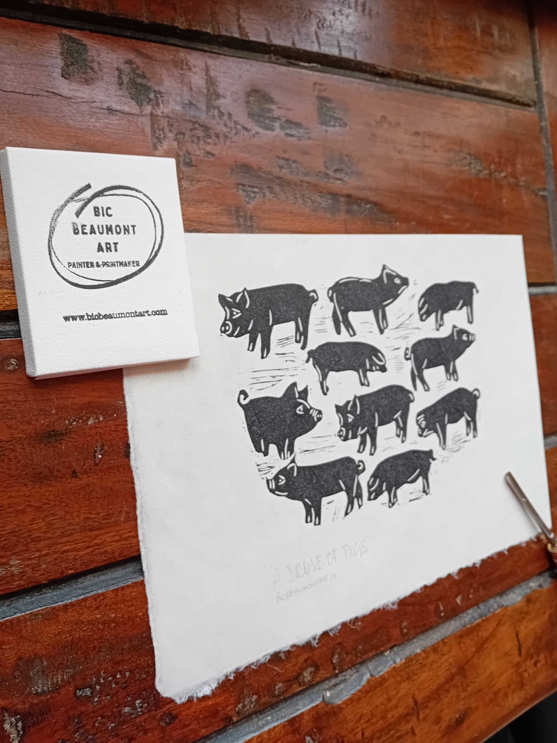 Pig Lino Print, Hand Pressed A Drove of Pigs - Etsy