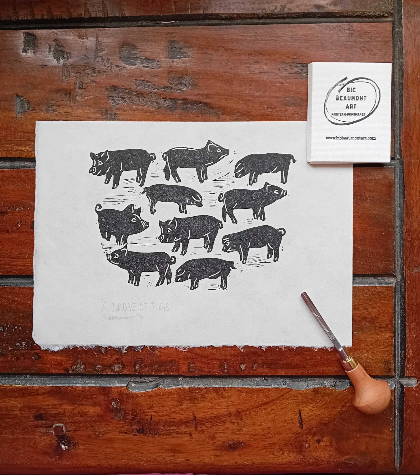 Pig Lino Print, Hand Pressed A Drove of Pigs - Etsy