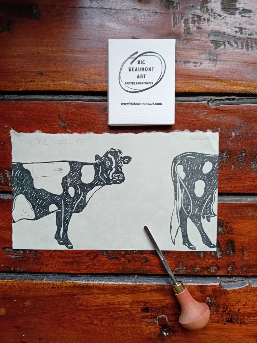 Cow lino print On the Moo...Ve - Etsy France