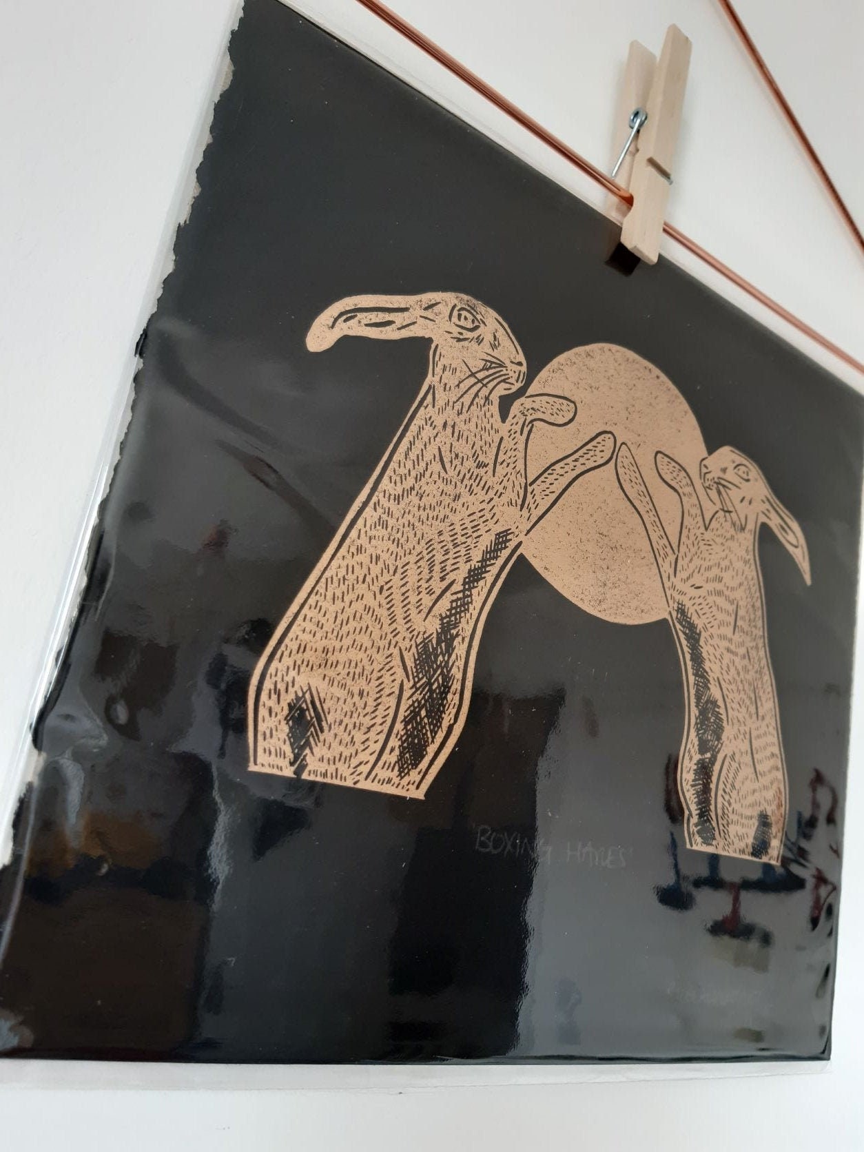 Boxing Hares Lino Print, Hand Pressed on Recycled Paper - Etsy UK