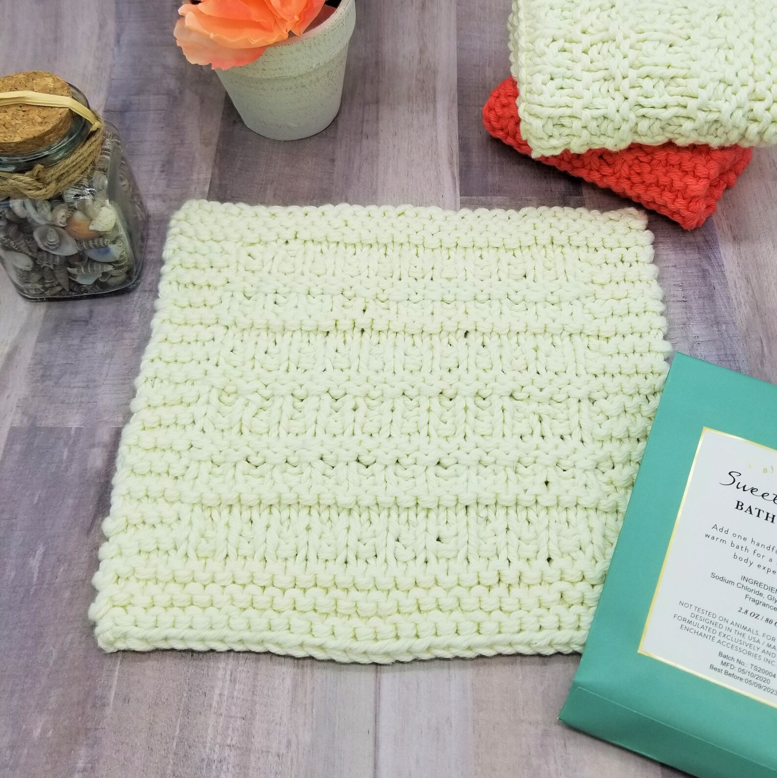 Washcloth Knitting Pattern, Easy Knitted Washcloth, Beginner Project ...