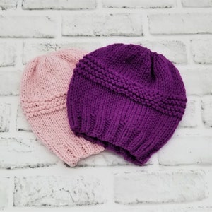 Teen Hat Knitting Pattern, Worsted Weight Beanie Hat Pattern, Knitted ...